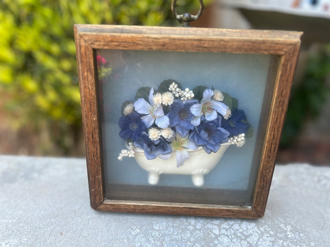 Cute 1970s Hanging Shadow Box Picture White Ceramic Tub W Flowers - Etsy