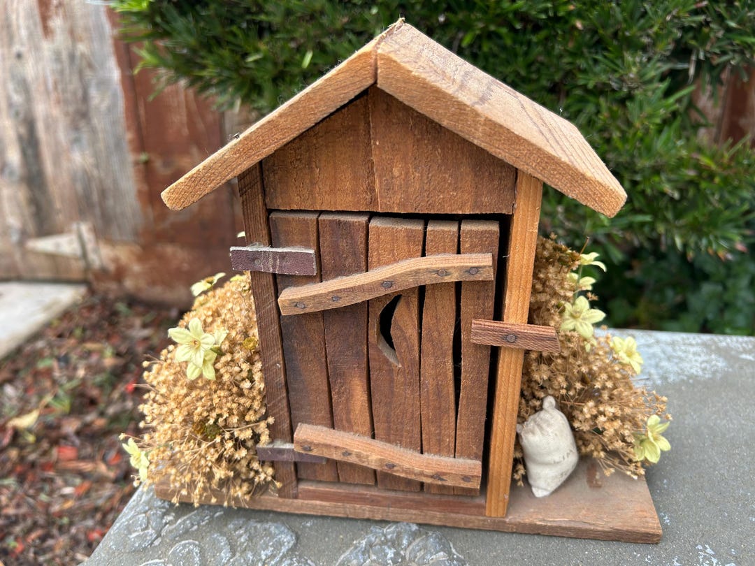 Vintage Primitive Folk Art Hand Made Wood Outhouse W Working Door ...