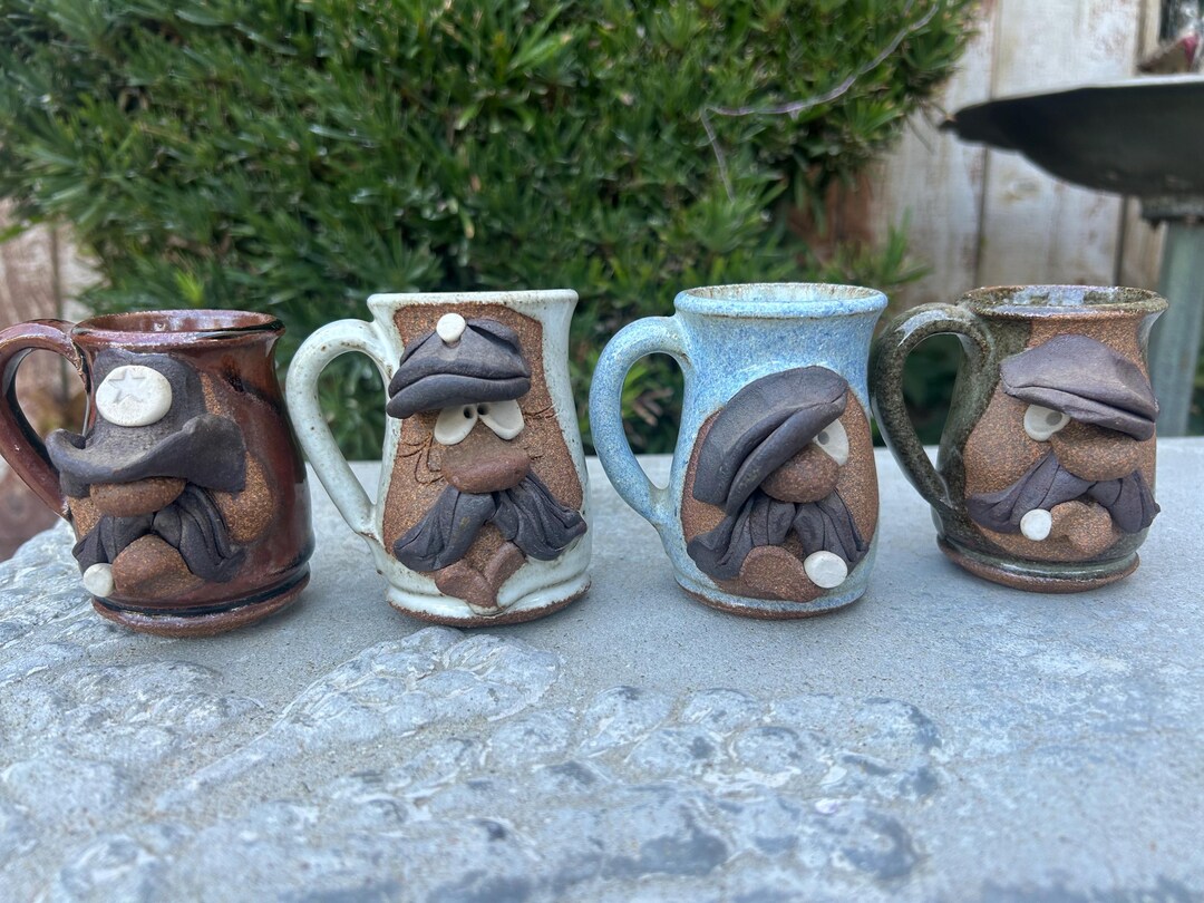Vintage Brown Pottery Ugly Face Funny Face Mini Mugs - Etsy