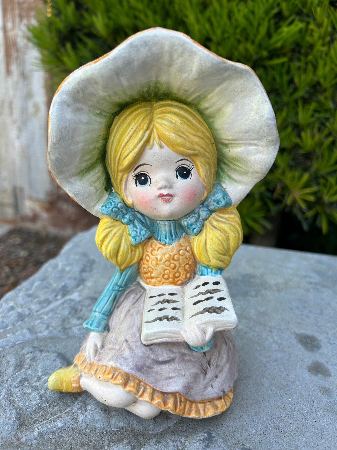 Vintage 1970s Cute Girl W Bonnet Reading a Book Piggy Bank - Etsy