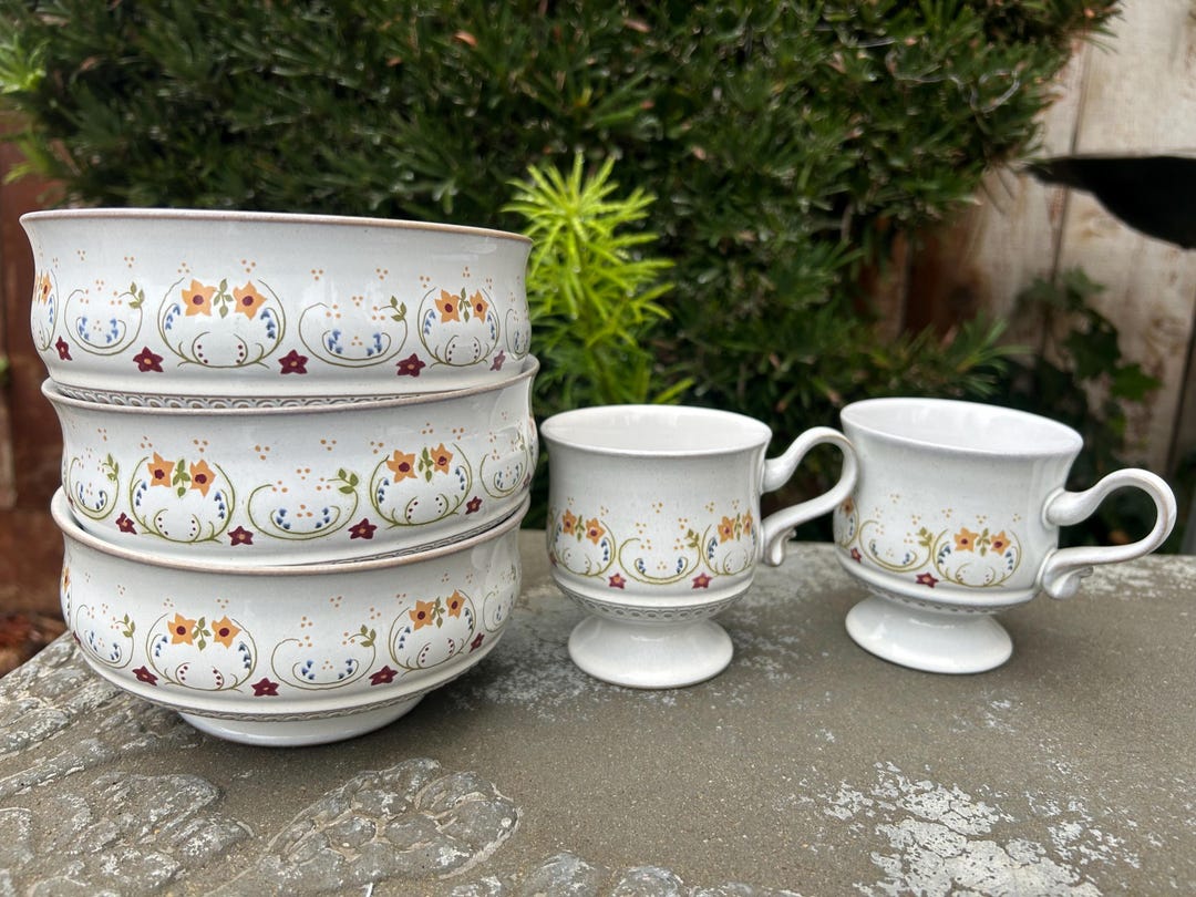 Denby Langley Renaissance Avigon Coupe Ceteal Bowl & Footed Tea Cup ...