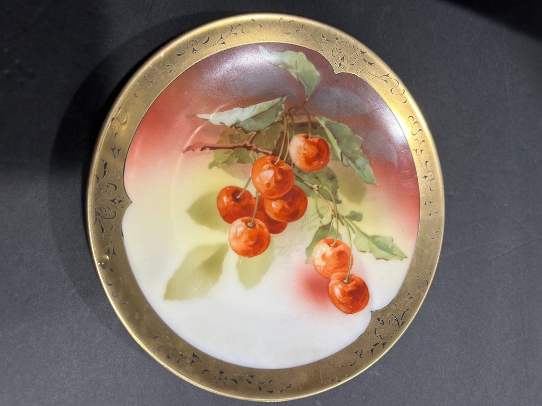 Beautiful Antique Bavarian Cherry Hand Painted W Artists Name Trimmed ...