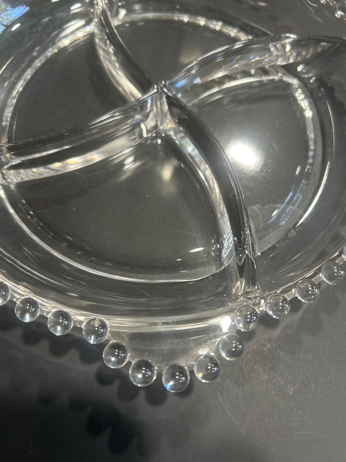 Vtg Imperial Glass Candlewick Pattern 8.5” 4 Part Divided Glass Relish ...