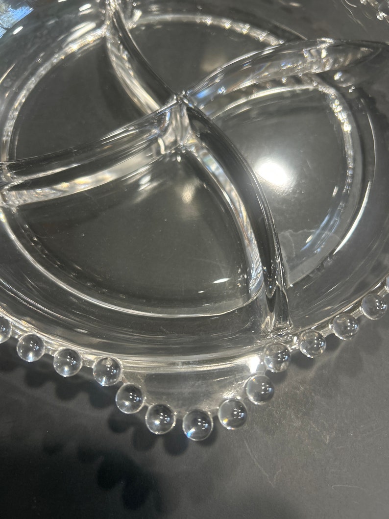 Vtg Imperial Glass Candlewick Pattern 8.5” 4 Part Divided Glass Relish ...