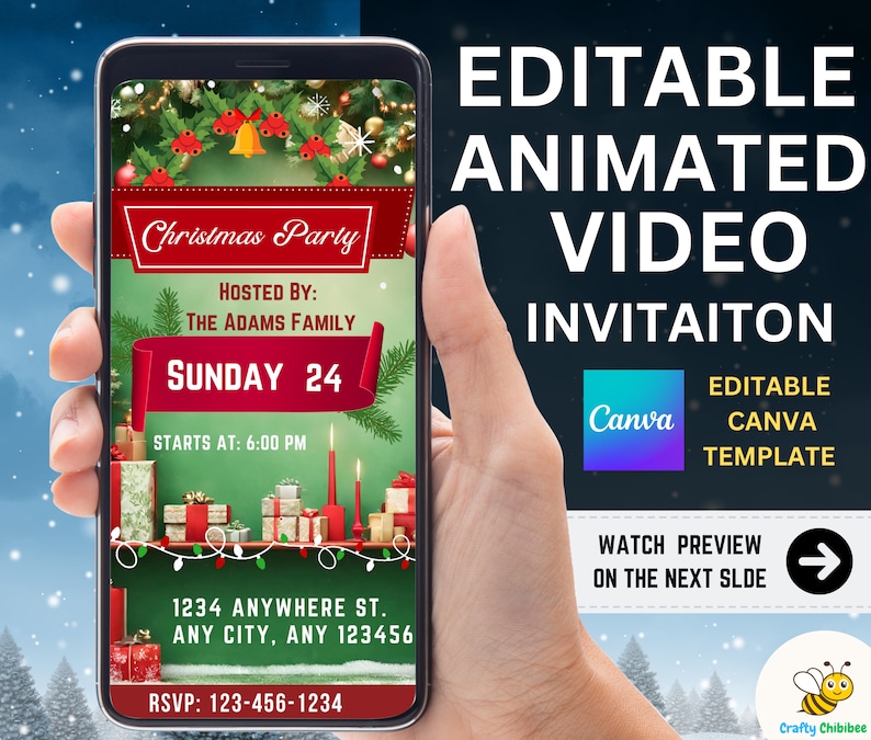 Christmas Party Animated Video Invitation Theme 3 Template. Editable ...