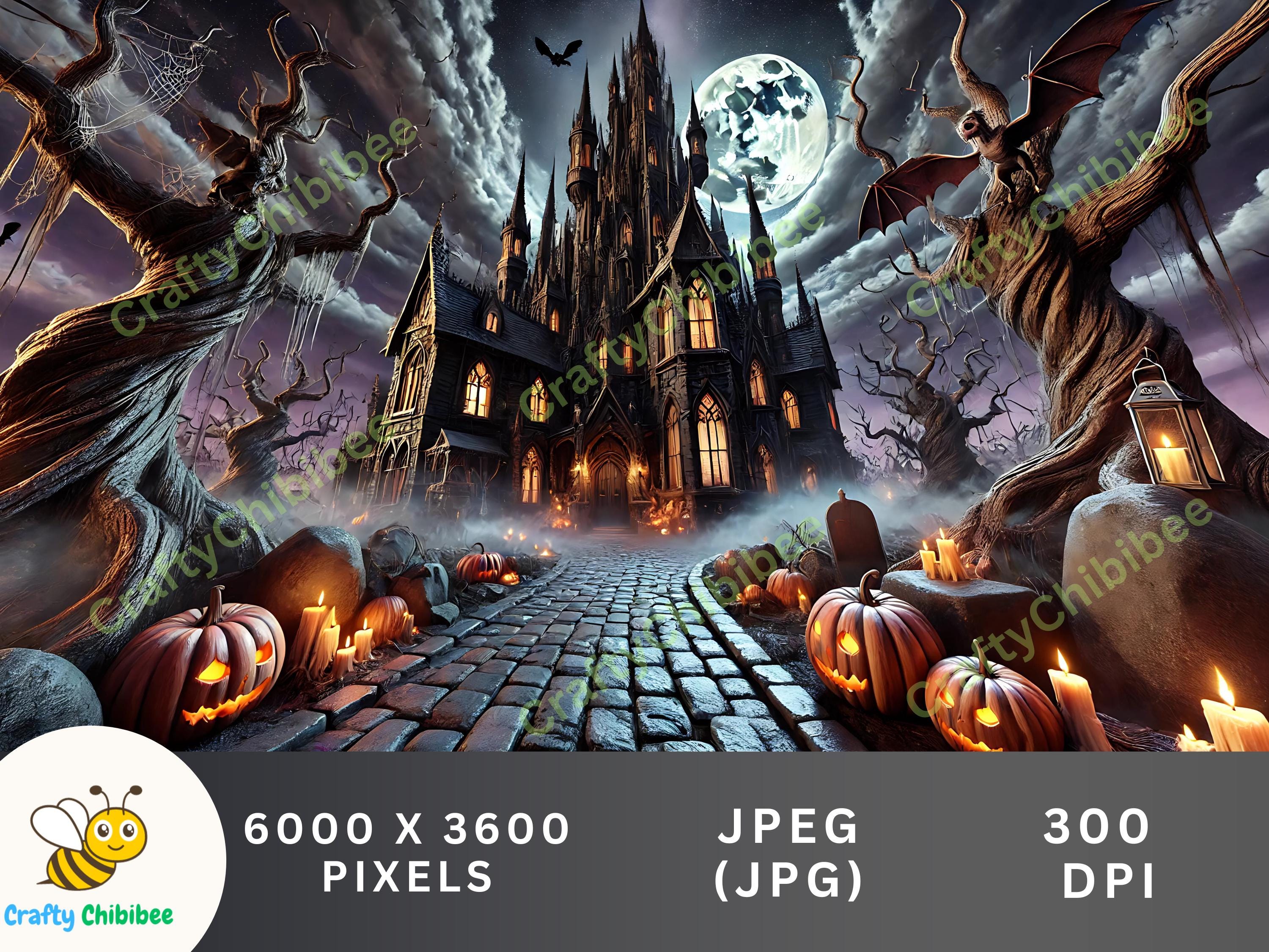 Halloween Digital Backdrop | Spooky Gothic Haunted Castle Pathway ...