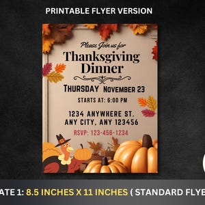 Thanksgiving Dinner Invitation Flyer Theme 1 Template. Editable Canva ...