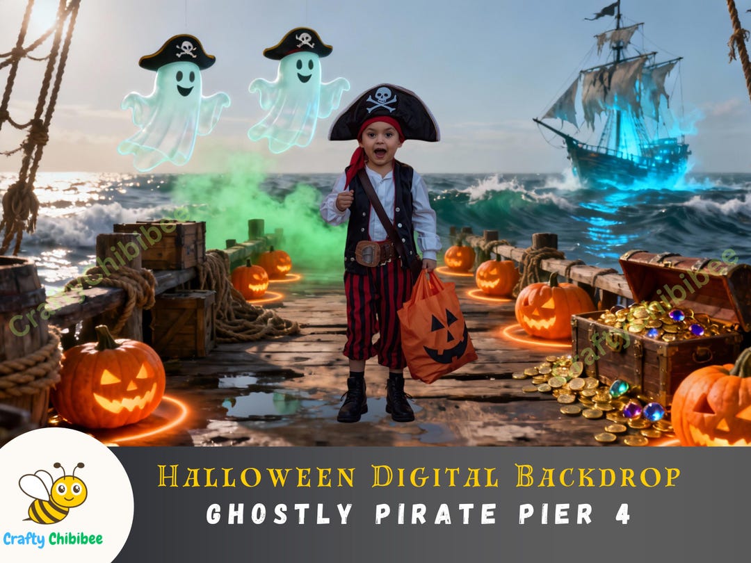 Spooky Halloween Ghost Pier Digital Backdrop | Ghostly Pirate Pier 4 ...