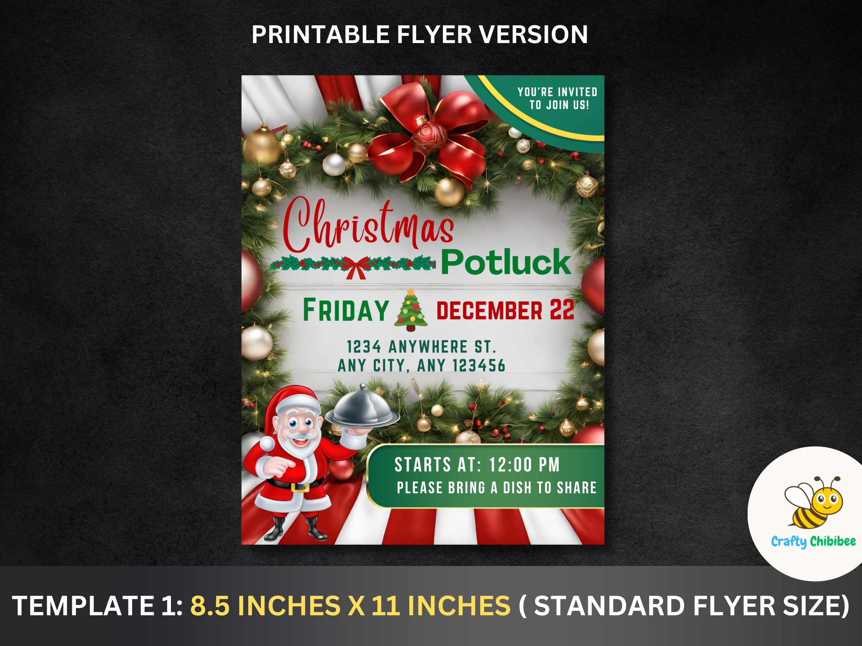 Christmas Potluck Invitation Flyer Template. Editable Canva Template ...