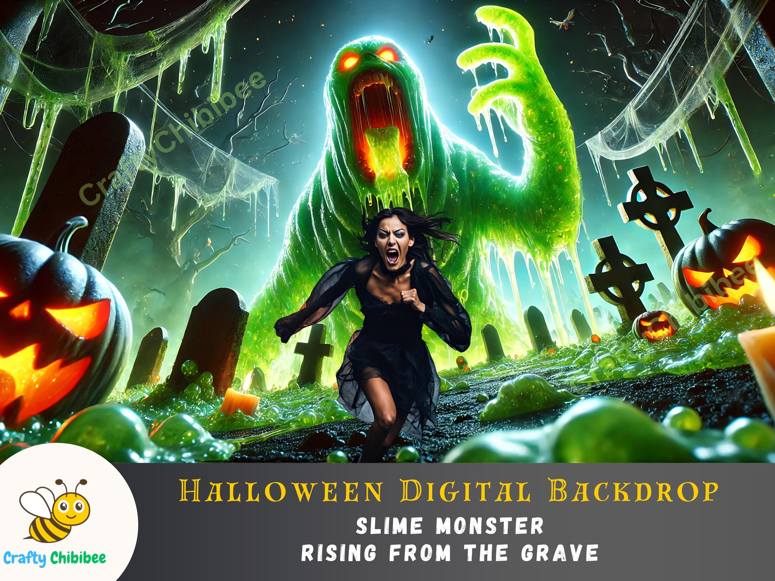 Halloween Digital Backdrop | Slime Monster Rising From the Grave ...