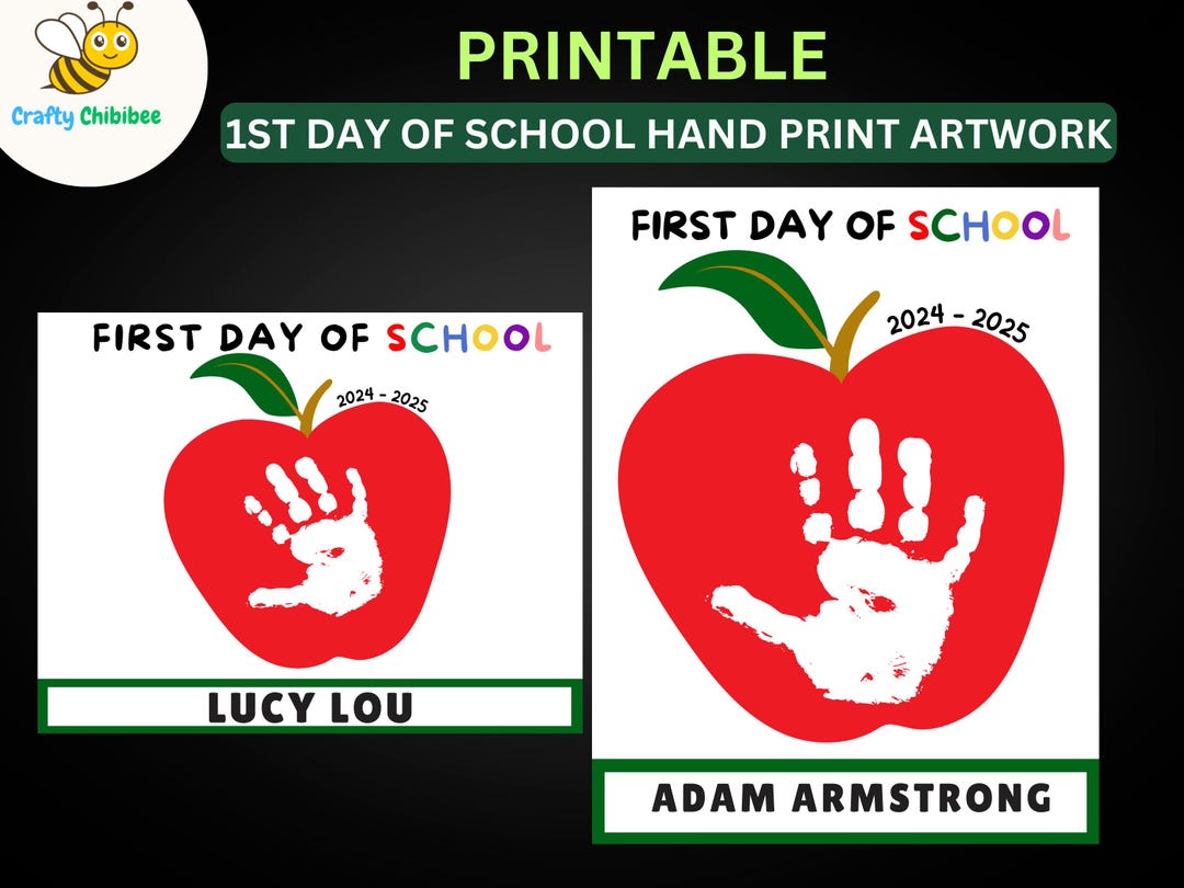 First Day of School Handprint Apple Artwork Sign With Blank Box Area ...