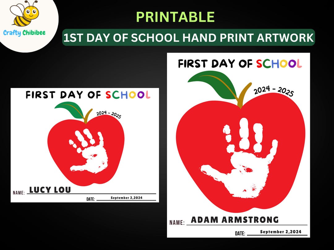 First Day of School Handprint Apple Artwork Sign Printable 2024 2025 ...