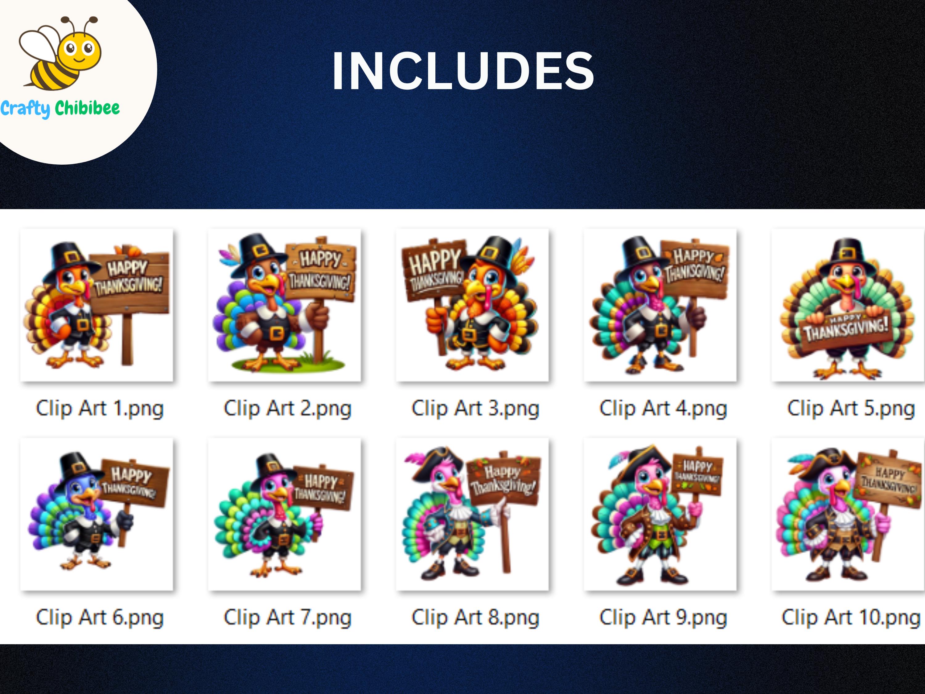 Happy Thanksgiving Clipart Bundle | 30 Cartoon Turkey Happy ...