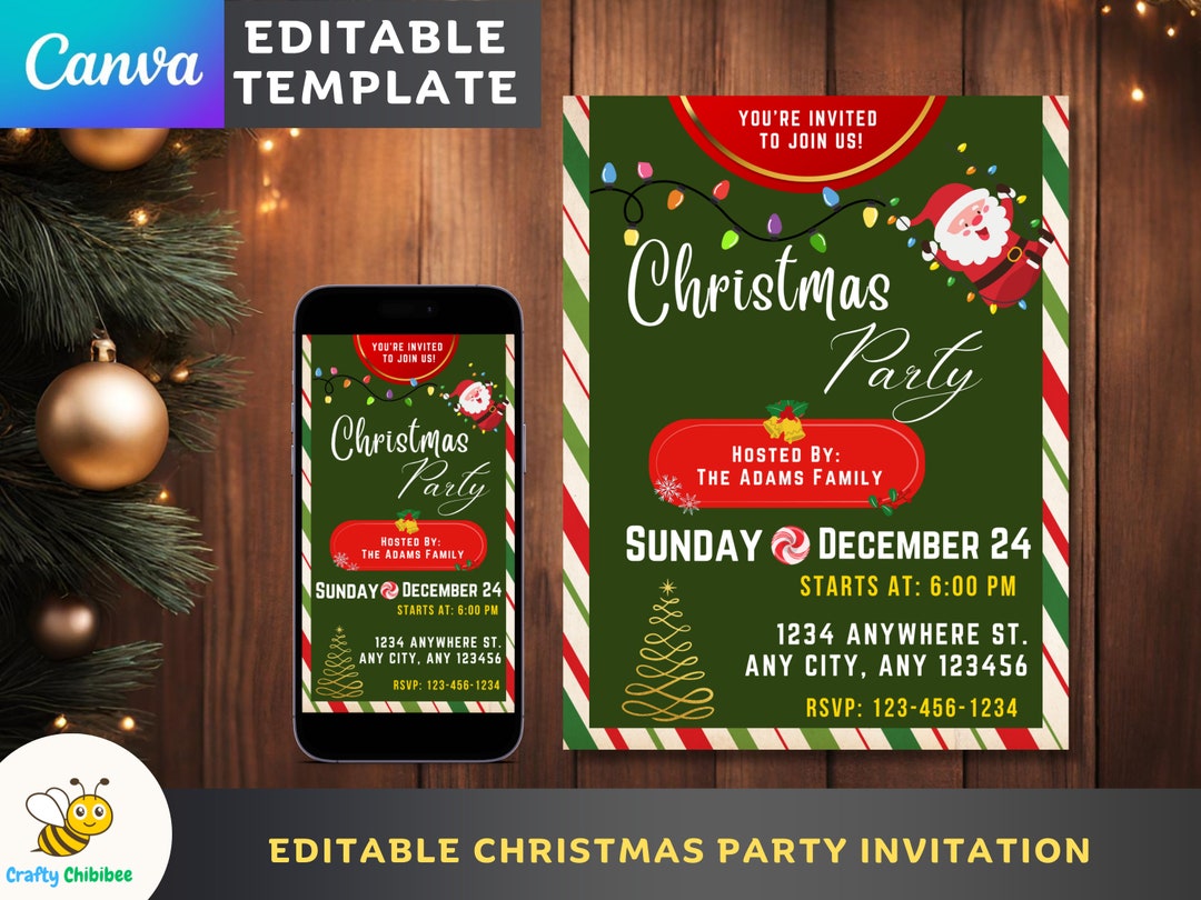 Christmas Party Invitation Flyer Santa Theme 4 Template. Editable Canva ...