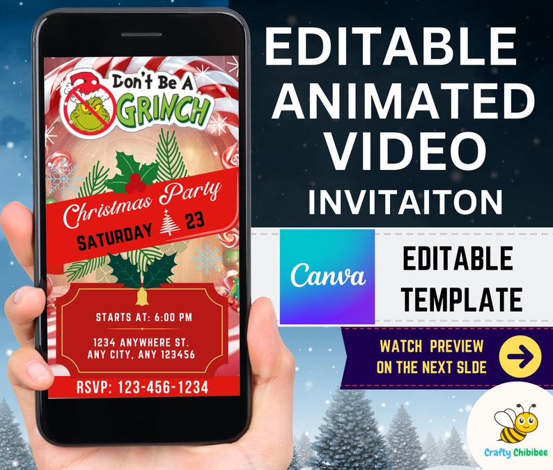 Don't Be A Grinch Theme Christmas Party Animated Video Invitation ...