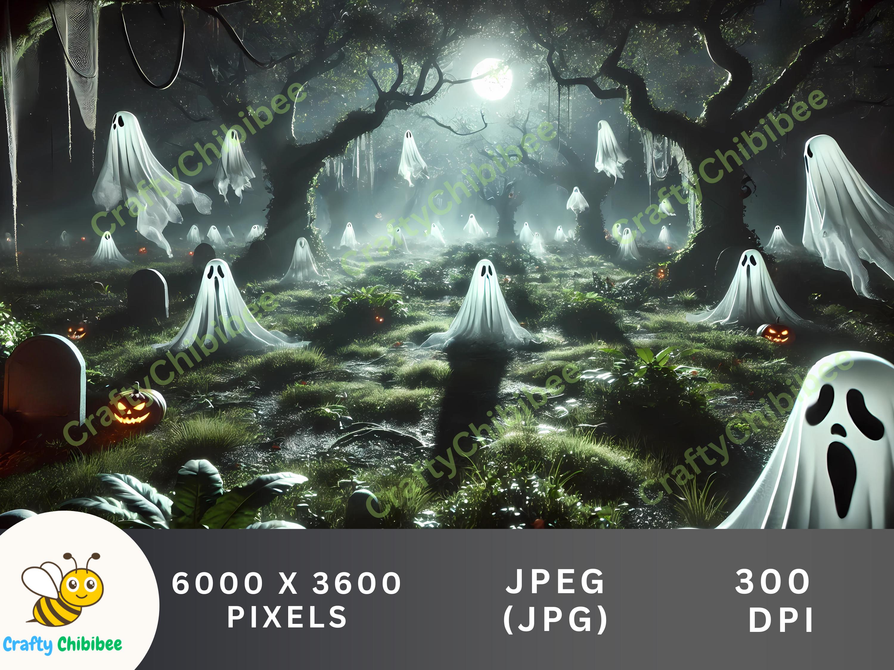 Halloween Digital Backdrop | Spooky Ghosts Midnight Gathering ...