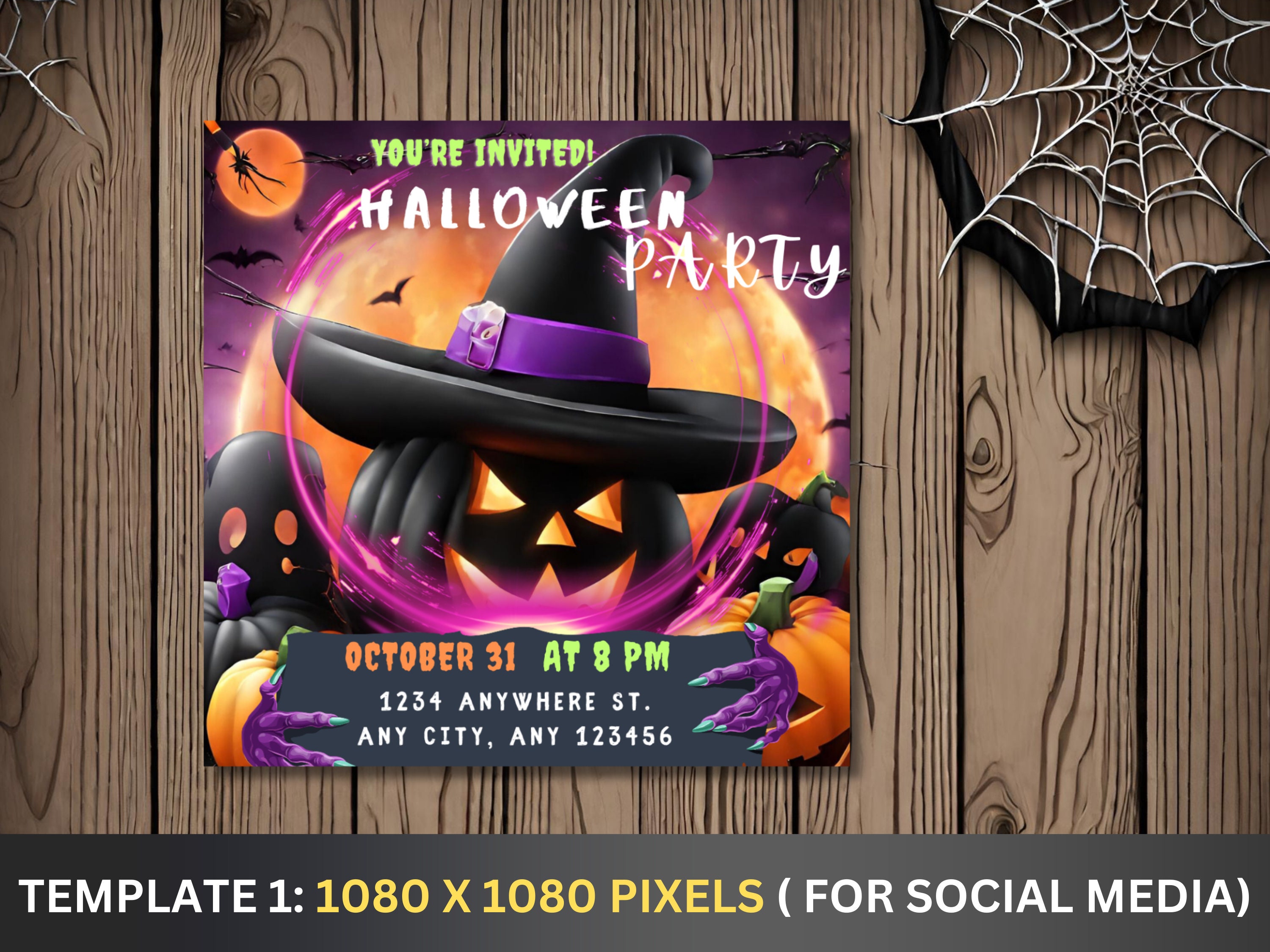 Editable Halloween Invitation Canva Templates: Halloween Party ...