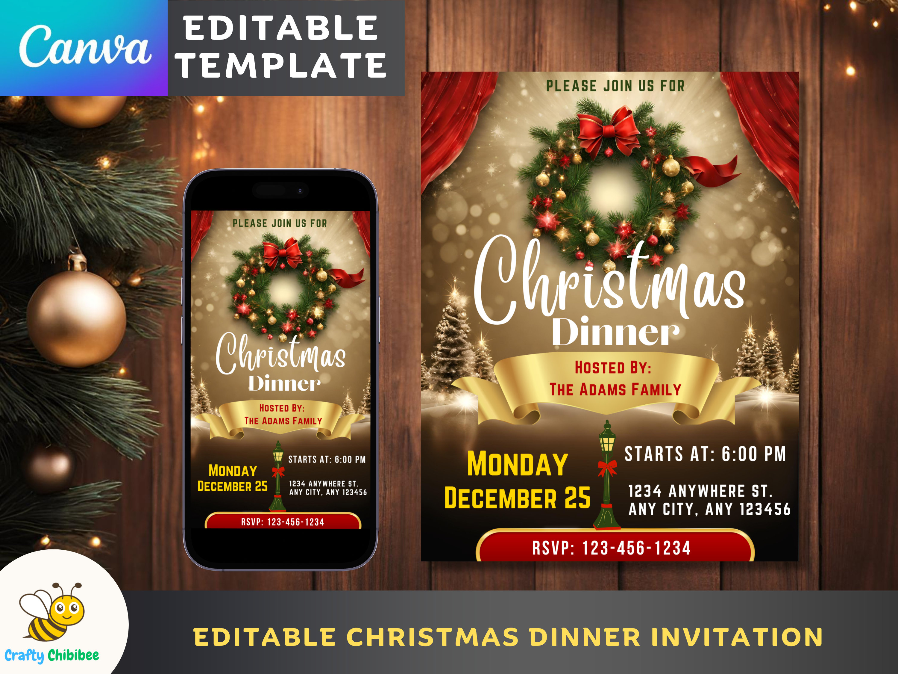 Christmas Dinner Invitation Flyer Theme 2 Template. Editable Canva ...
