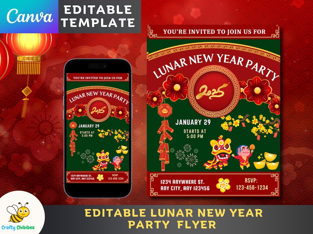 Lunar New Year 2025 Party Template Theme 1. Editable Canva Template ...