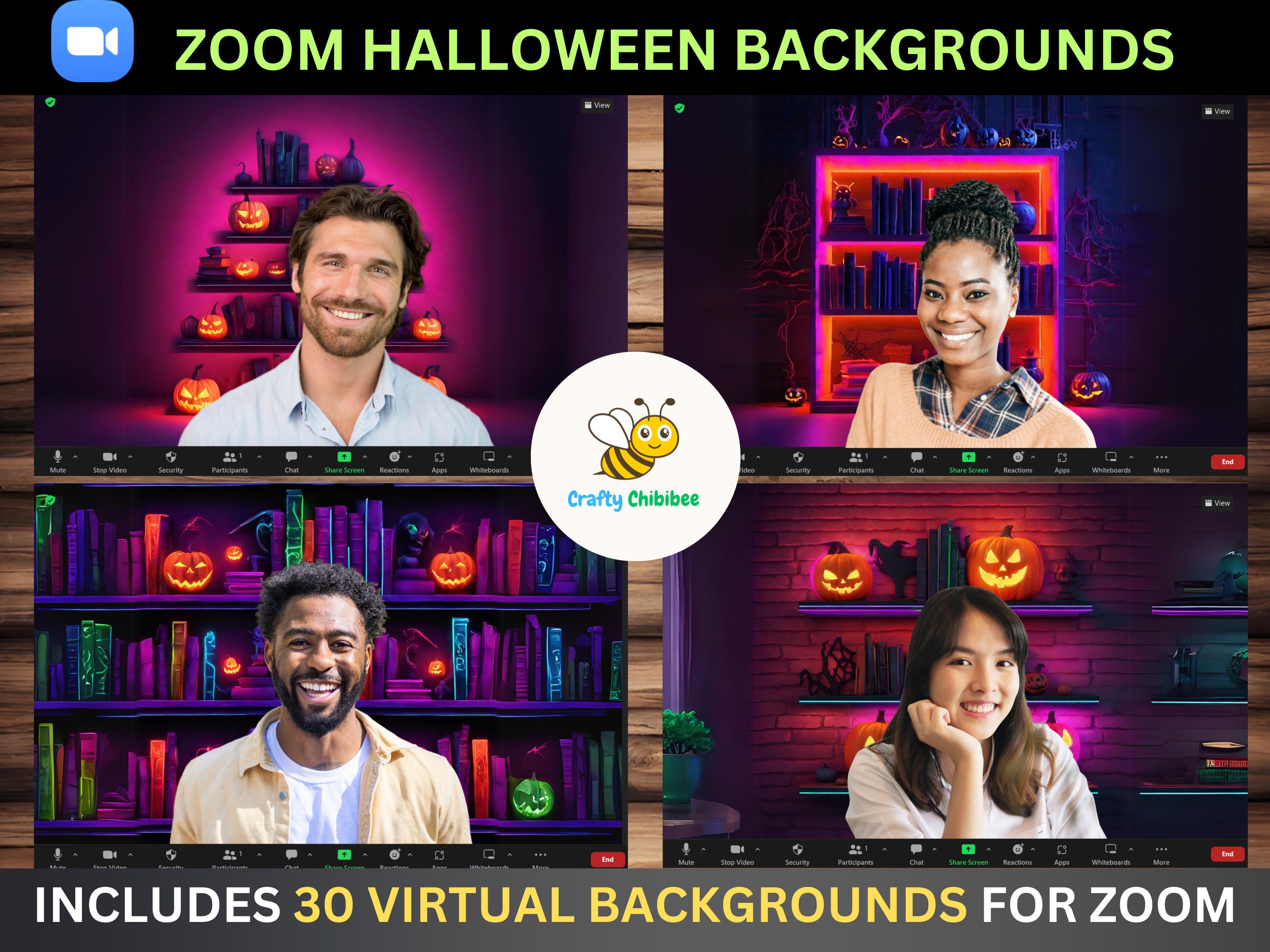 Zoom Halloween Theme Bookshelf Backgrounds. 30 Virtual Backgrounds for ...