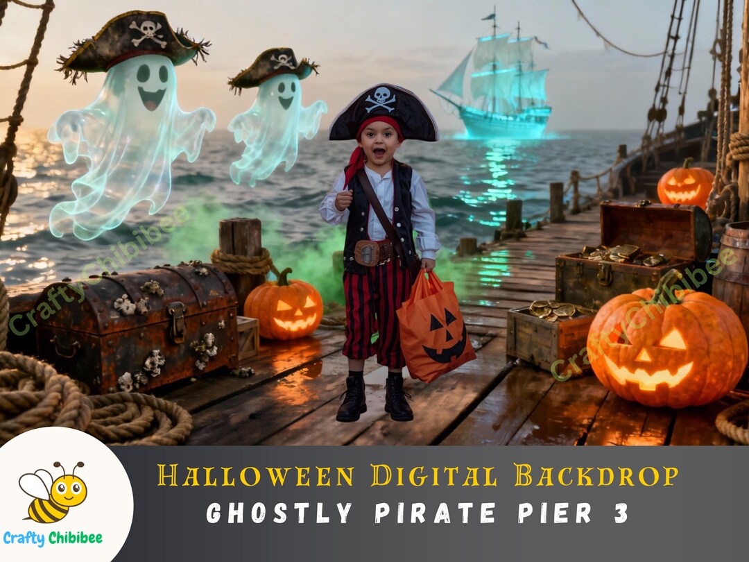Spooky Halloween Ghost Pier Digital Backdrop | Ghostly Pirate Pier 3 ...