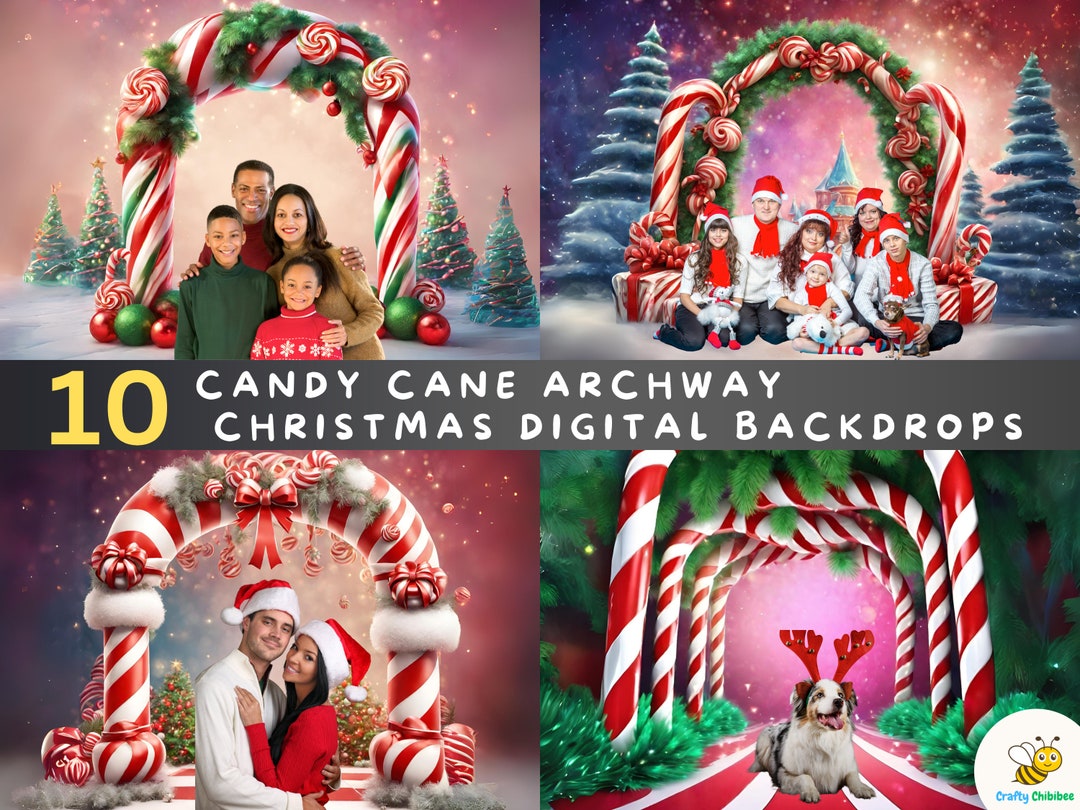 Dreamy Candy Cane Archway Christmas Theme Digital Backdrops. 10 Digital ...