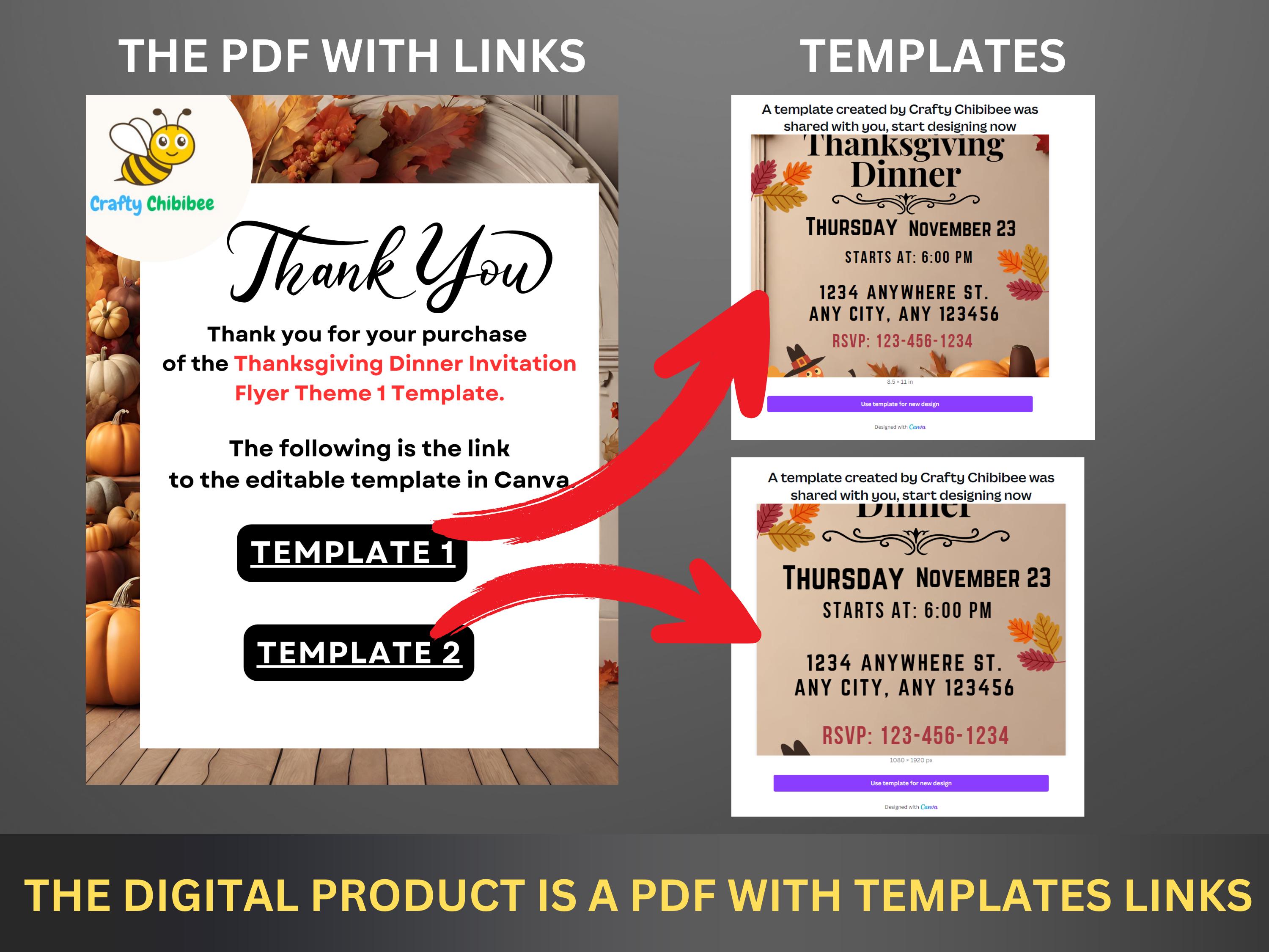 Thanksgiving Dinner Invitation Flyer Theme 1 Template. Editable Canva ...