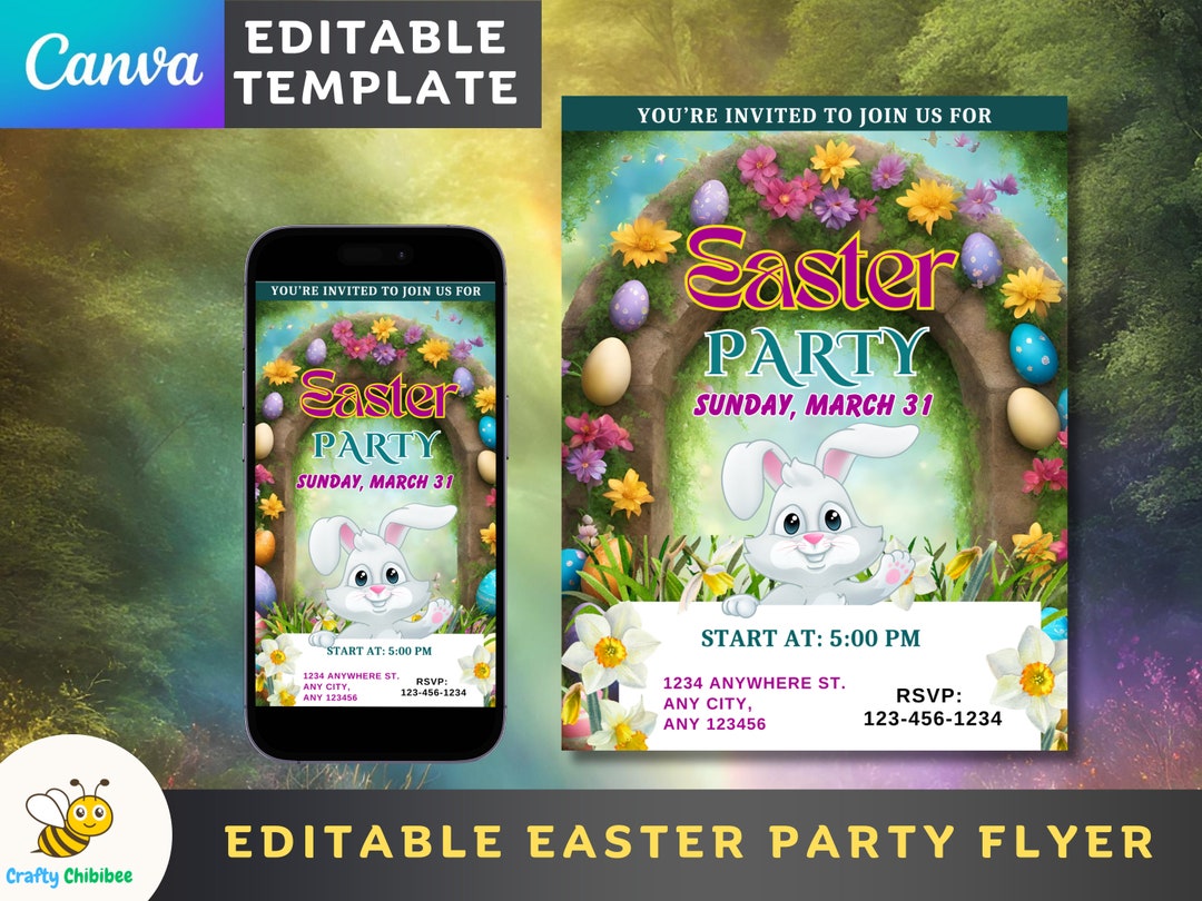 Easter Party Flyer Theme 2 Template. Editable Canva Template. Easter ...