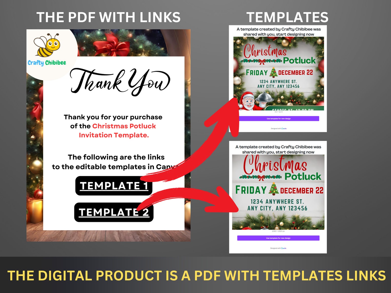 Christmas Potluck Invitation Flyer Template. Editable Canva Template ...