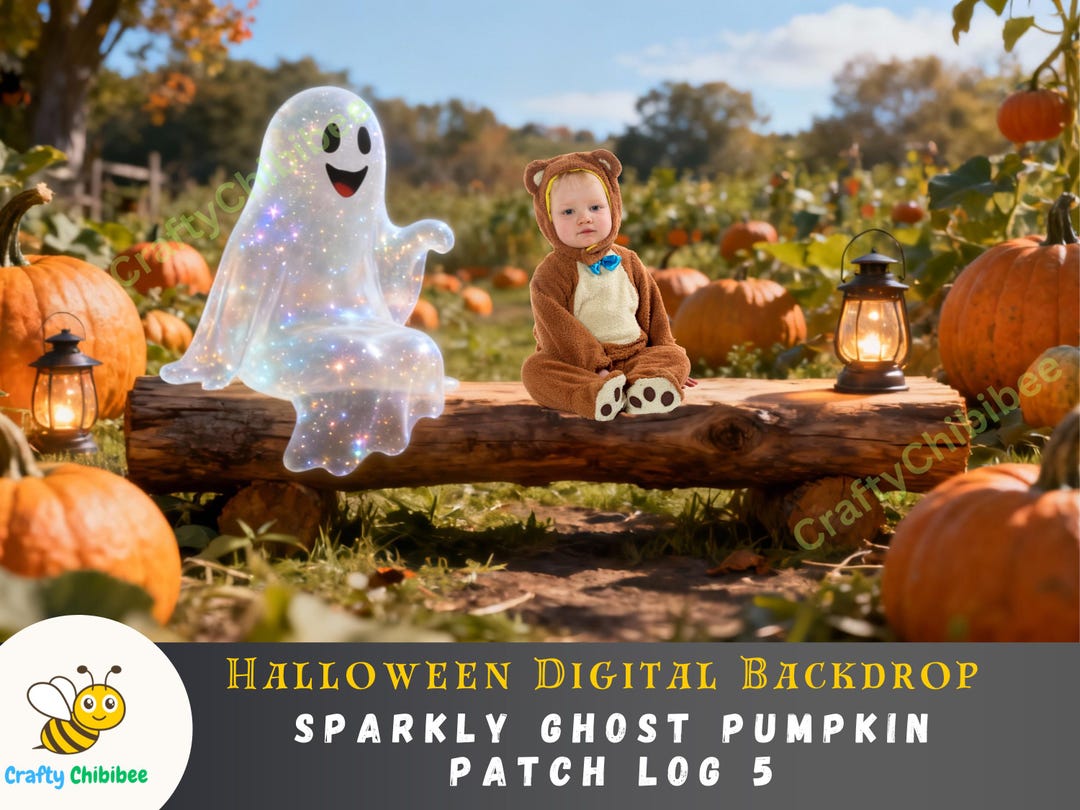 Cute Ghost Pumpkin Patch Backdrop | Sparkly Ghost Pumpkin Patch Log 5 ...