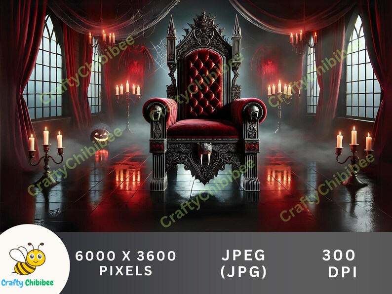 Halloween Digital Backdrop | Vampire Royal Red Chair | Halloween ...