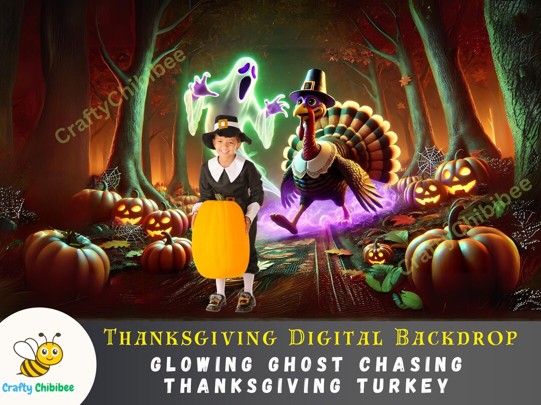 Thanksgiving Digital Backdrop | Glowing Ghost Chasing Thanksgiving ...