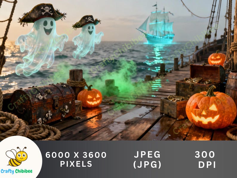 Spooky Halloween Ghost Pier Digital Backdrop | Ghostly Pirate Pier 3 ...