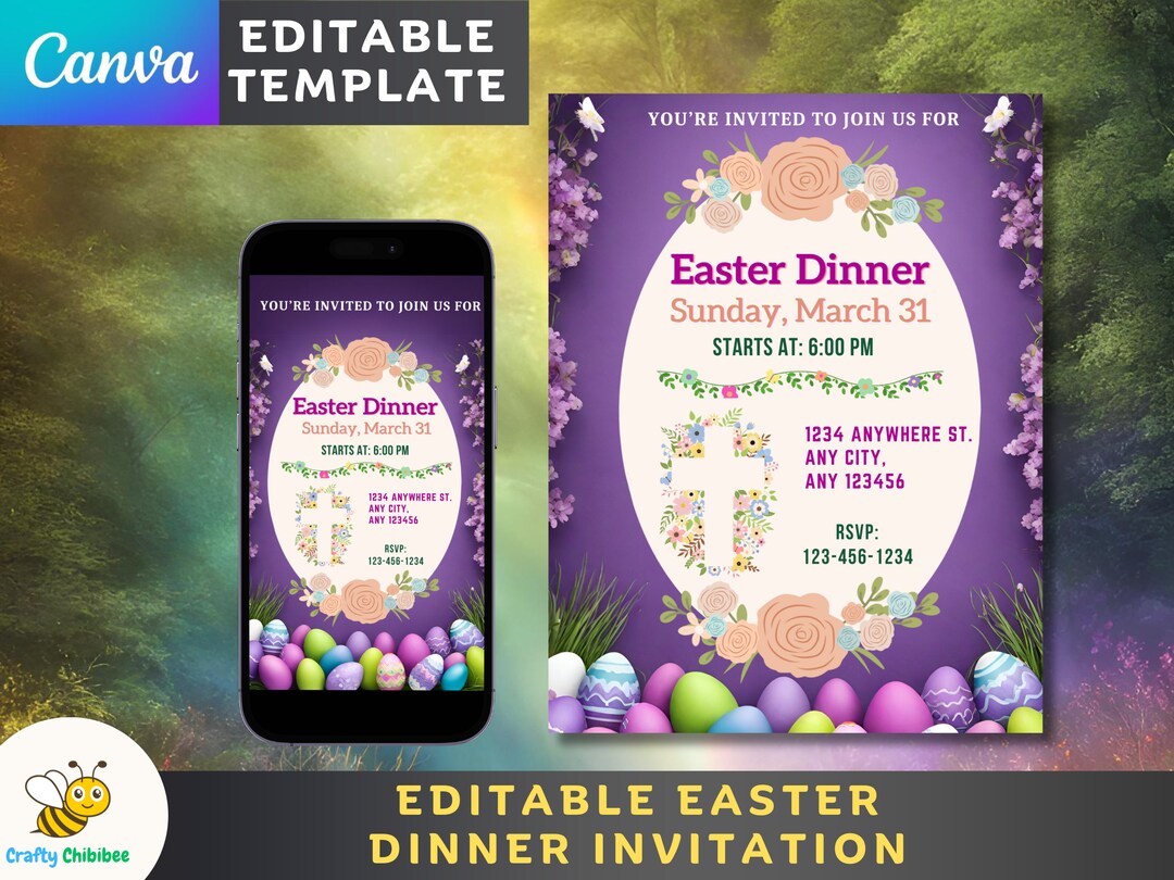 Easter Dinner Invitation Theme 2 Template. Editable Canva Template ...