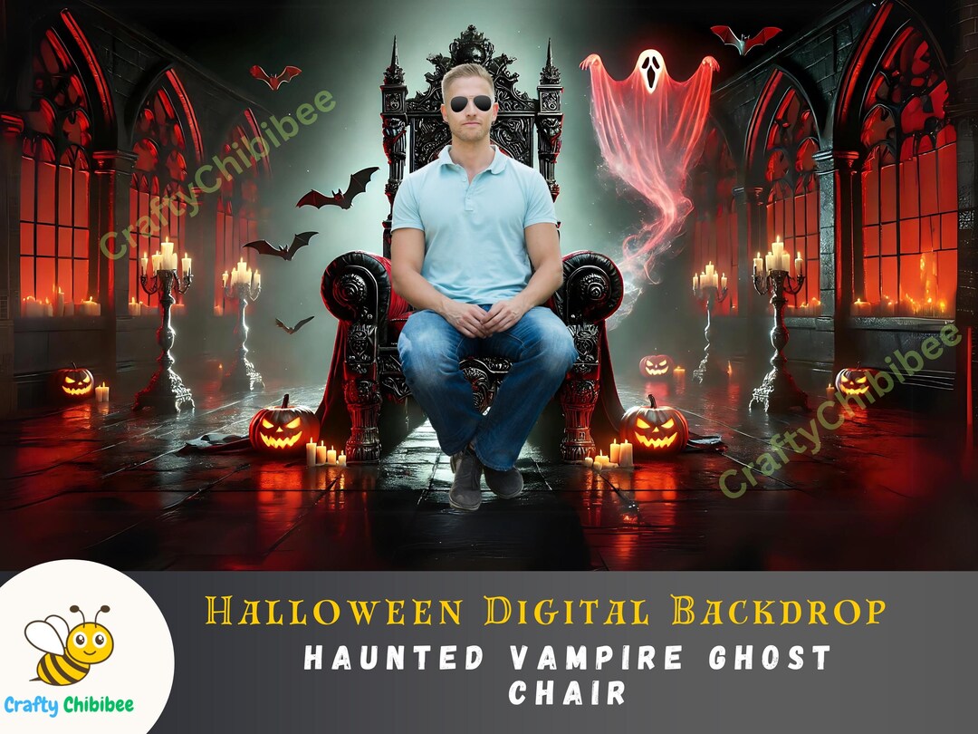 Halloween Digital Backdrop | Haunted Vampire Ghost Chair | Halloween ...