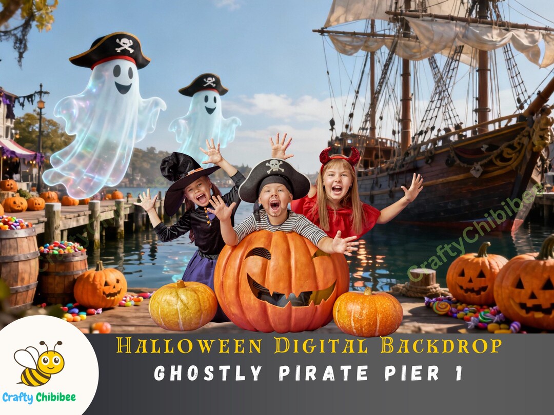 Spooky Halloween Ghost Pier Digital Backdrop | Ghostly Pirate Pier 1 ...
