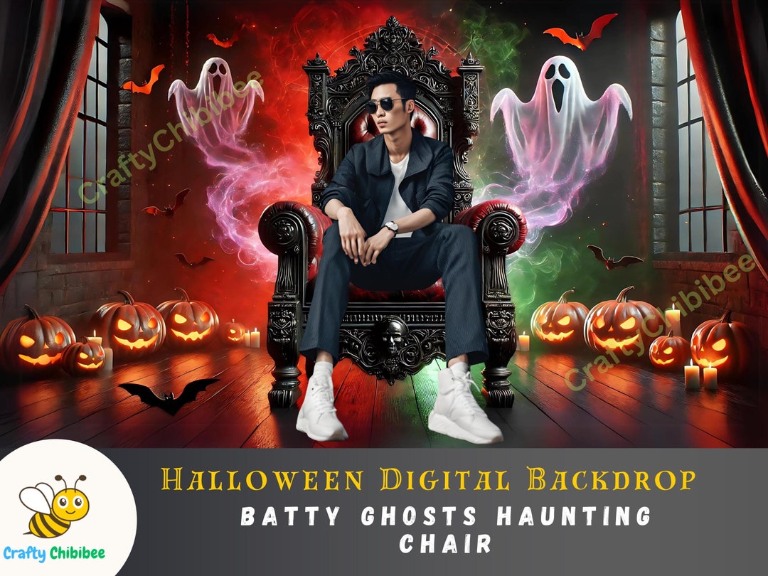 Halloween Digital Backdrop | Batty Ghosts Haunting Chair | Halloween ...