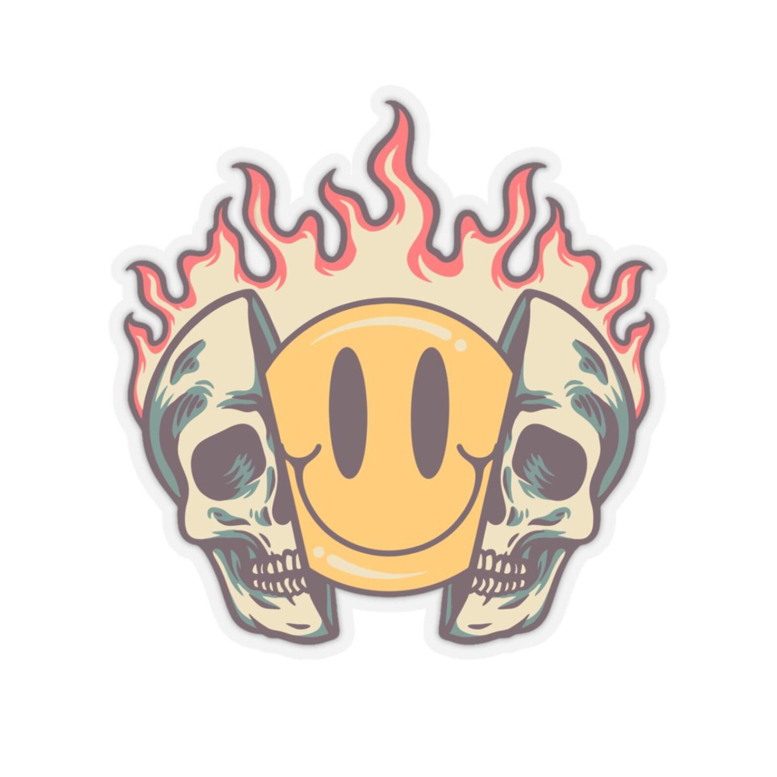 Trippy Smiley Face Skull Stickers, Retro Kiss-cut Decals, Hippie Laptop ...