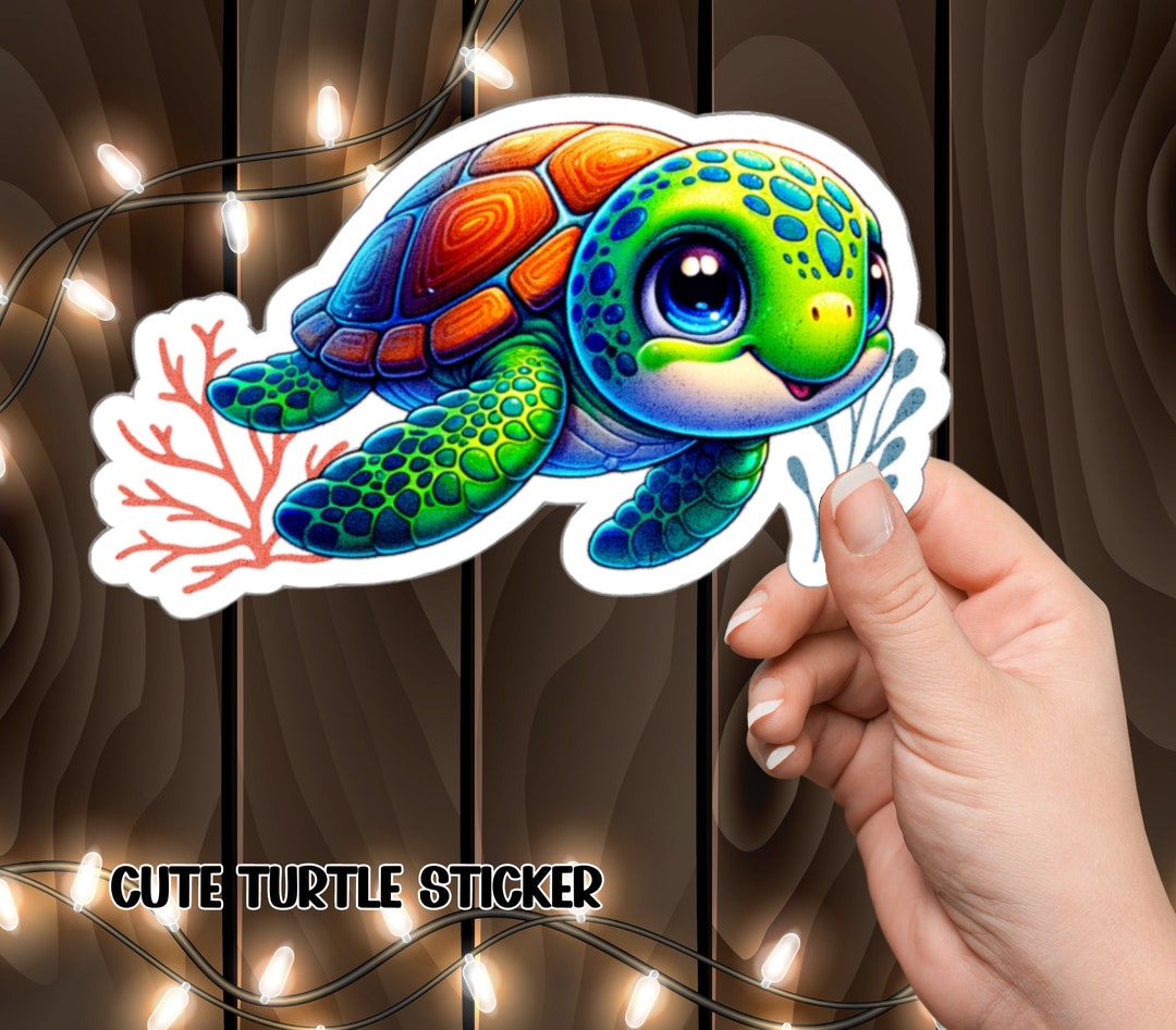 Quirky Turtle Decal, Funny Turtle Sticker, Cute Turtle Design, Cheerful ...