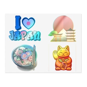 Japanese Inspired Sticker Sheet, Sakura Blossoms, Mount Fuji, and More ...