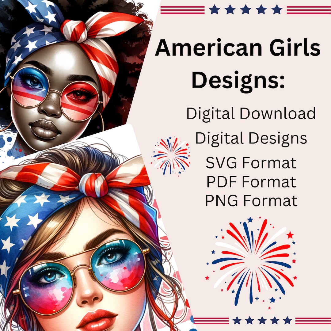 Digital Art Prints of American Girls in SVG, PNG, PDF, American Girls ...
