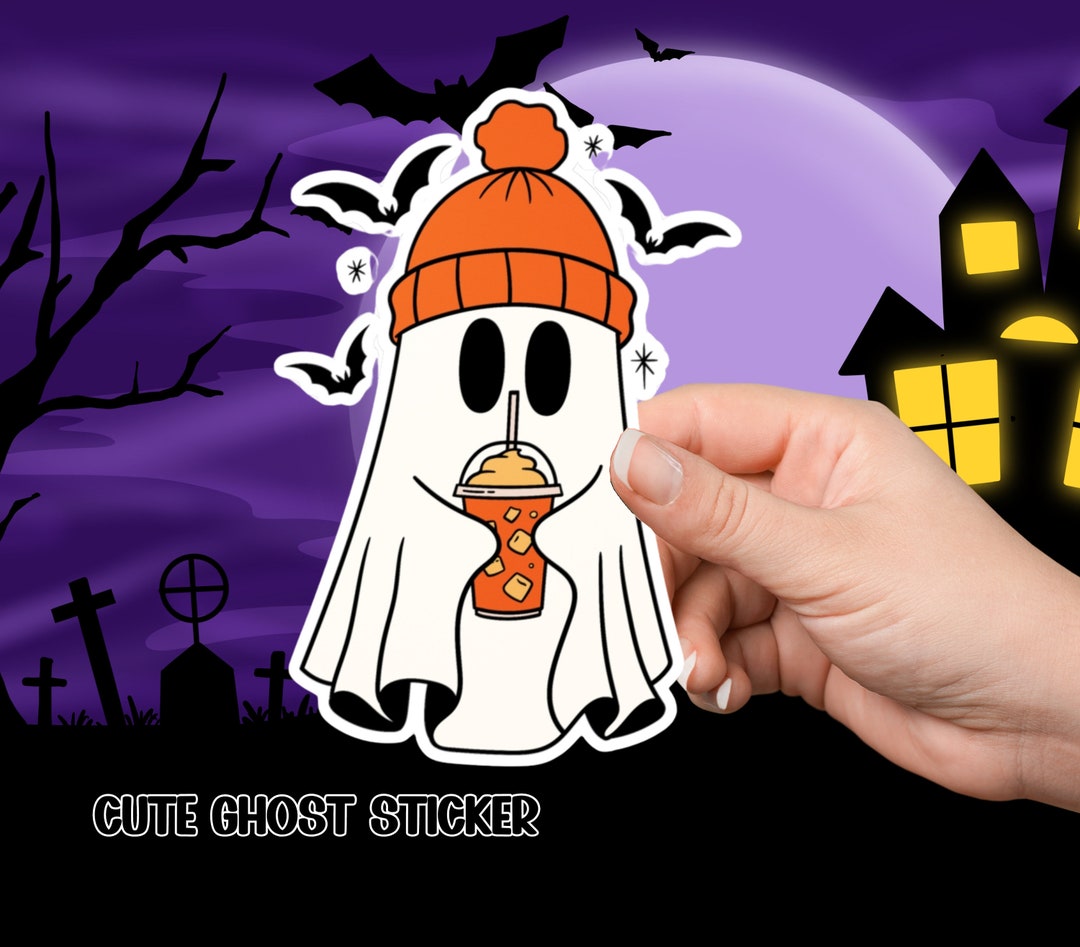 Spooky Coffee Ghost Vinyl Sticker for Halloween Decor, Adorable Ghost ...