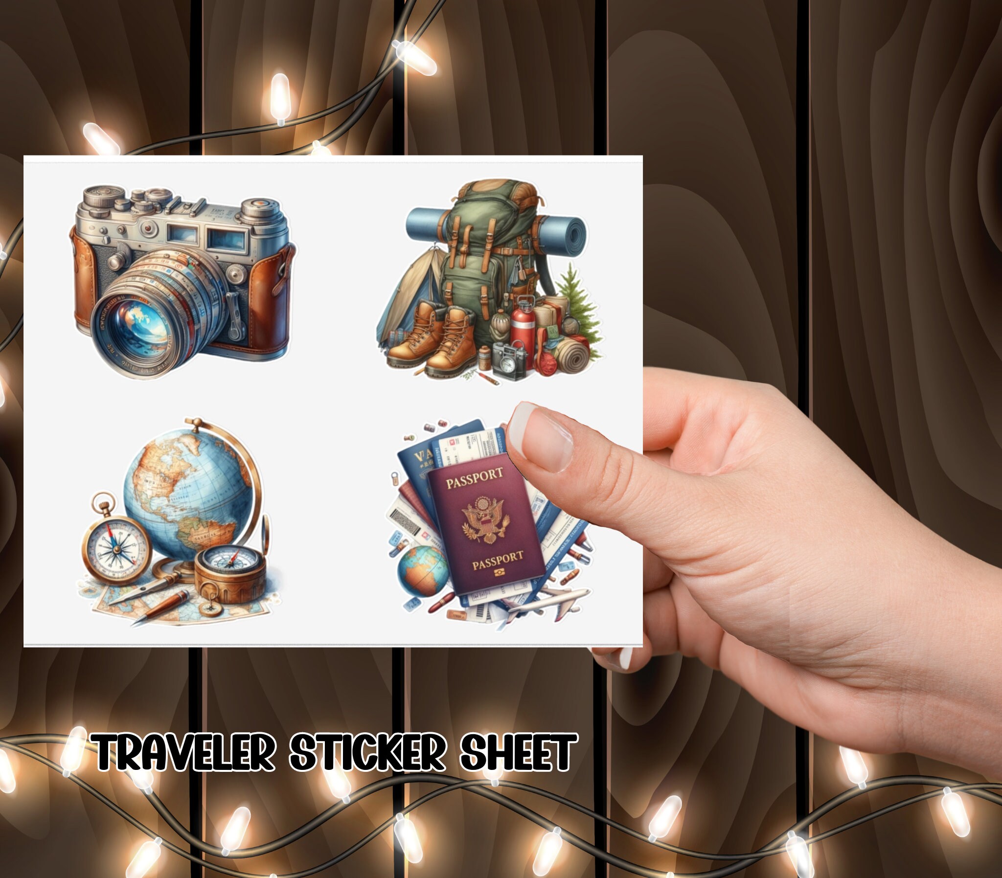 Traveler's Delight, Set of 4 Illustrated Stickers for Adventure Seekers ...