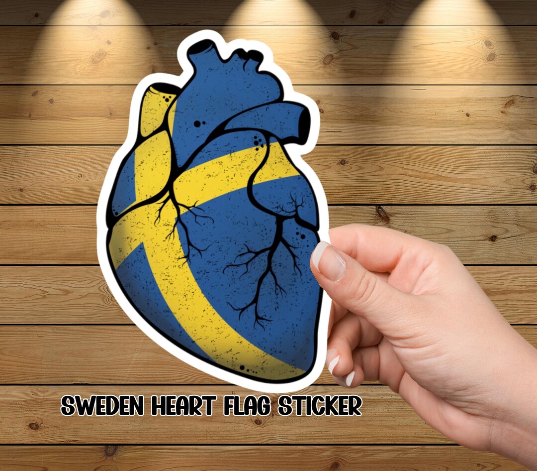 Sweden Heart Flag Sticker Decal, Scandinavian Pride Car Laptop Bumper ...