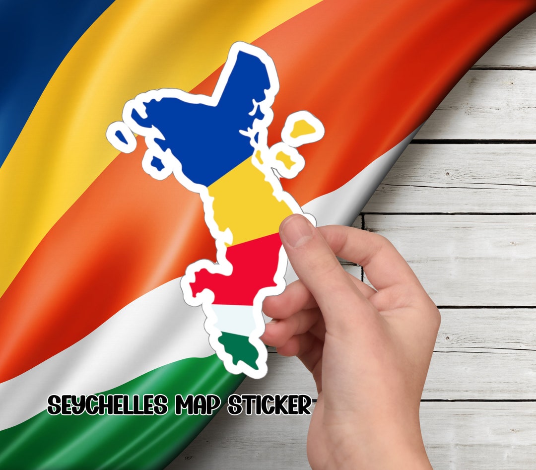 Seychelles Map Sticker, Caribbean Island Adventure Decor, Colorful ...