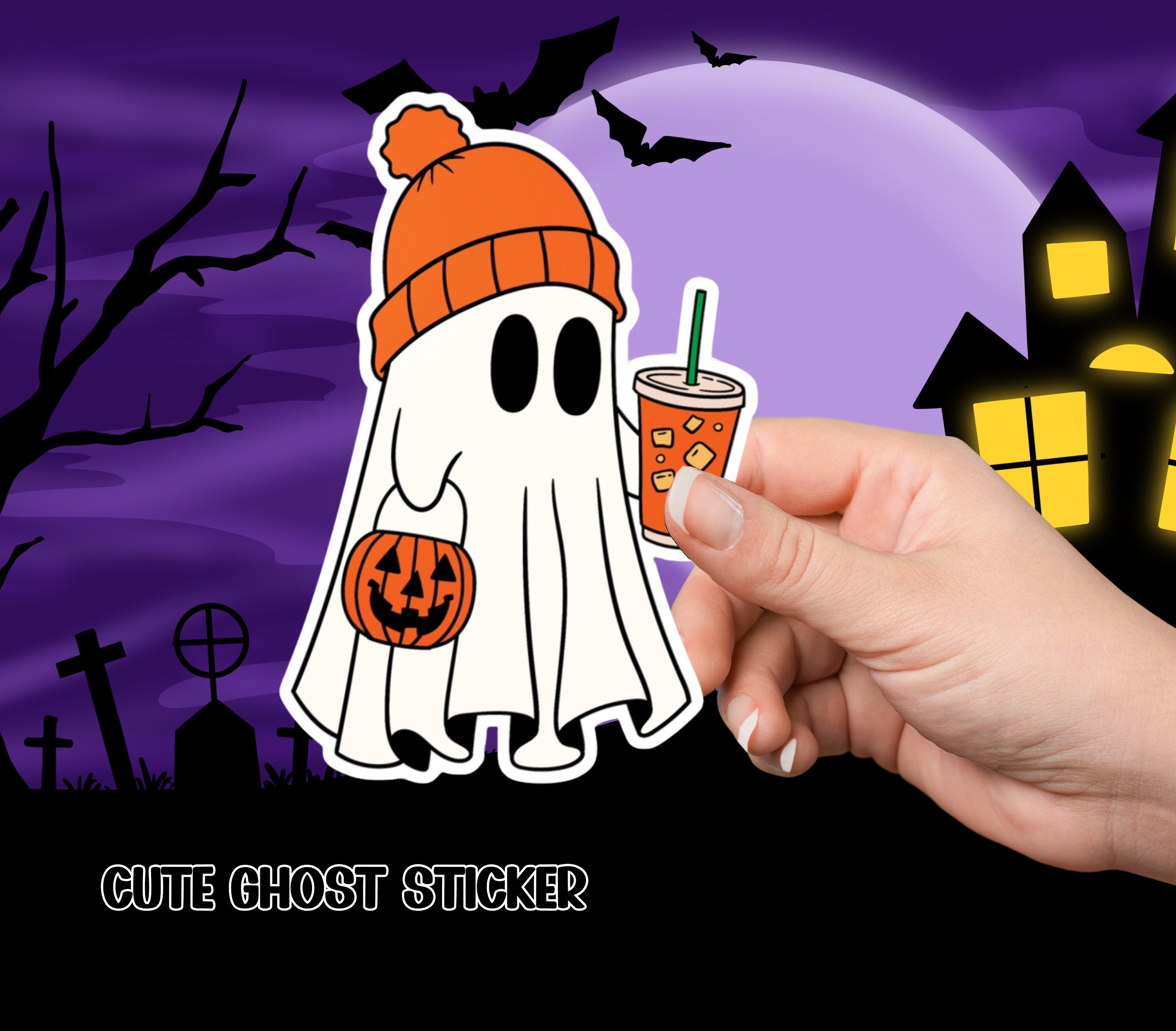 Adorable Halloween Ghost Sticker for Coffee Lovers, Halloween Stickers ...
