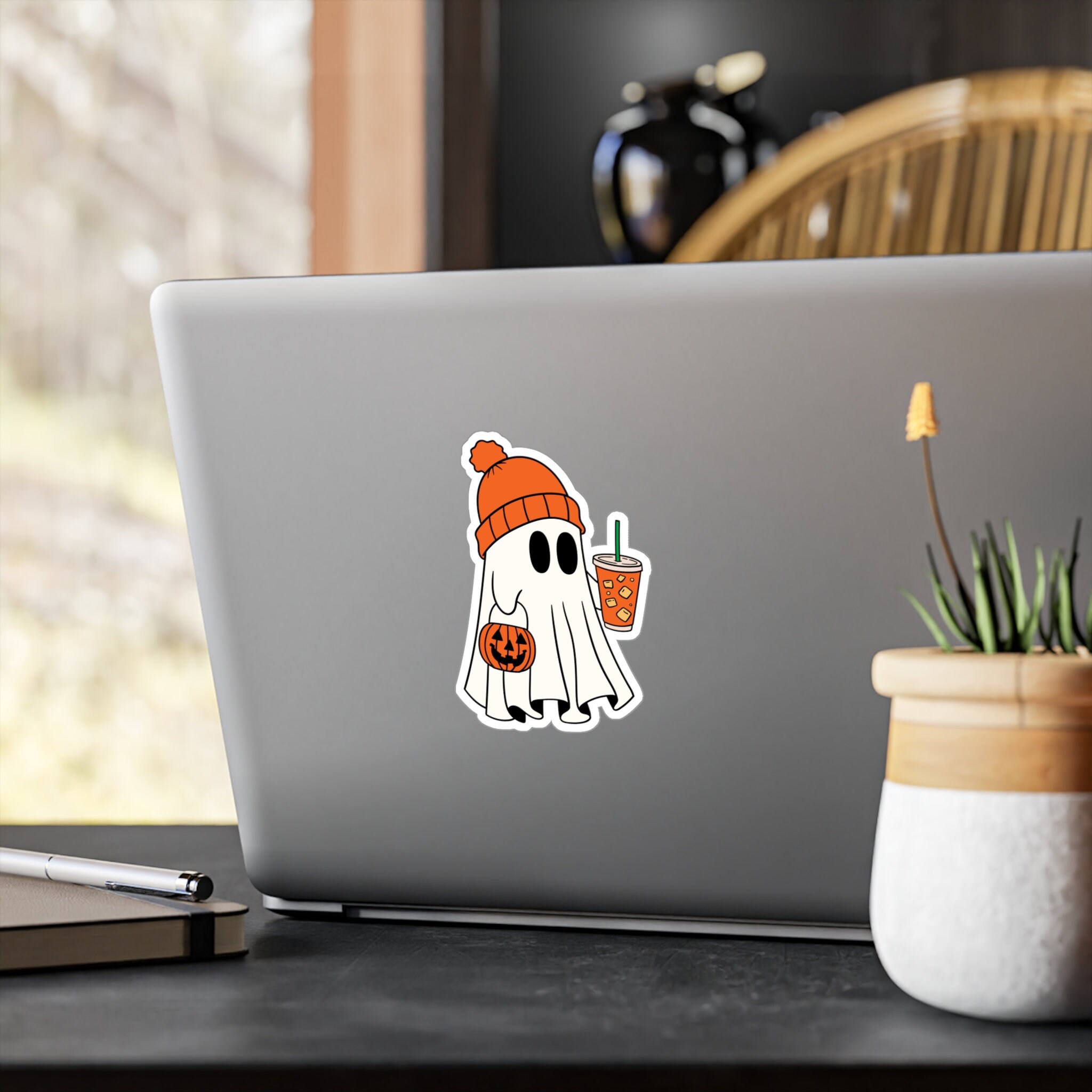 Adorable Halloween Ghost Sticker for Coffee Lovers, Halloween Stickers ...