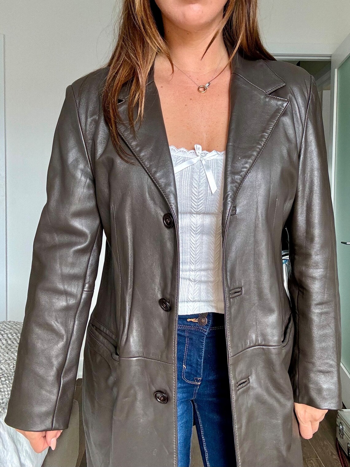 Vintage Brown Leather Trench Coat, 90s Tench Coat, Made in Canada ...