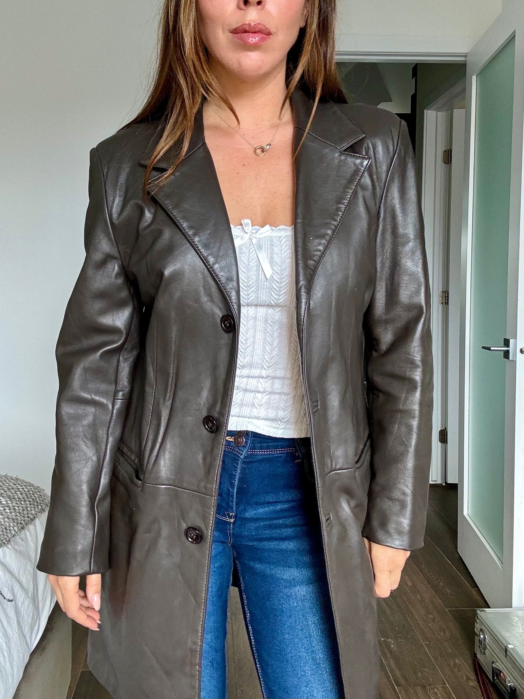 Vintage Brown Leather Trench Coat, 90s Tench Coat, Made in Canada ...