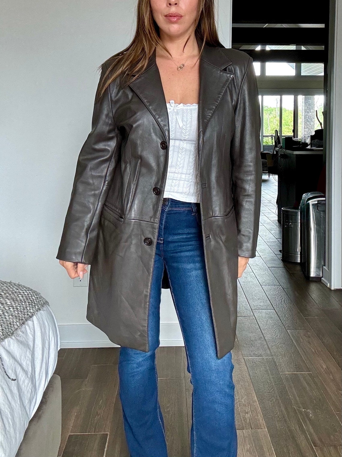 Vintage Brown Leather Trench Coat, 90s Tench Coat, Made in Canada ...